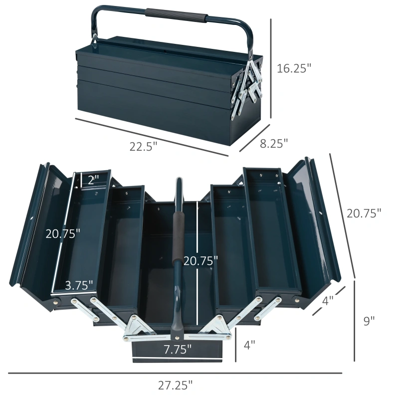 Durhand 22" Inches Metal Tool Box Portable 5-Tray Cantilever Steel Tool ...