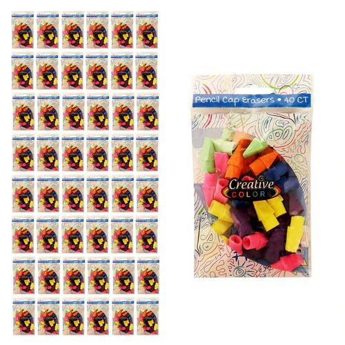 Buy Colored Pencil Cap Erasers in Bulk - 96 Packs of 40 Pieces Each