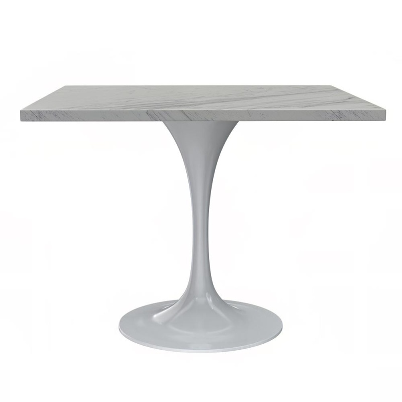36 Square Dining Table, White Base With Laminated White Marbleized Top