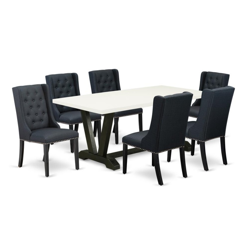 7-Piece Kitchen Table Set with 6 Button Tufted Dining Chairs - East ...