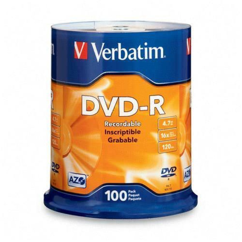Verbatim DVD Recordable Media - DVD-R 16X 4.7GB 100 Pack Spindle ...
