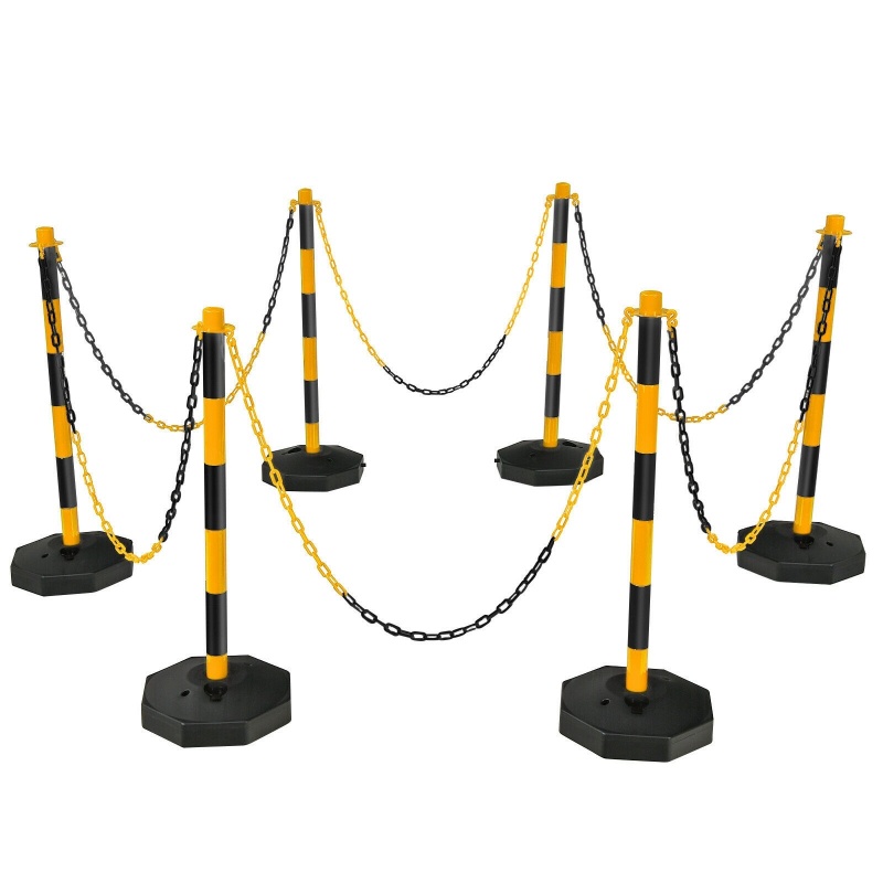 6 Pack 34" Traffic Delineator Poles With 5Ft Chains And Fillable Base