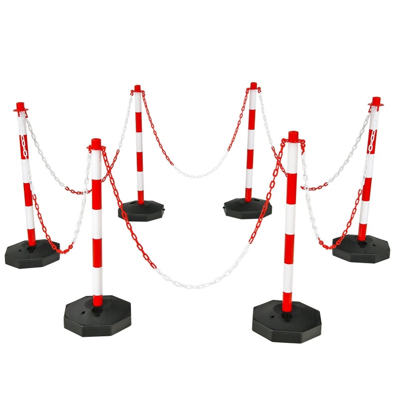 6 Pack 34" Traffic Delineator Poles With 5Ft Chains And Fillable Base