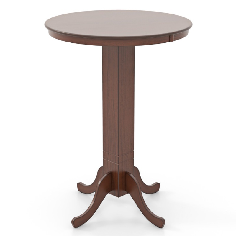 Wood Pub Round Dining Table With Pedestal Base-Espresso