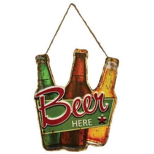 Buy Beer Here Bottles Hanging Metal Sign Online - Elevate Your Bar Decor