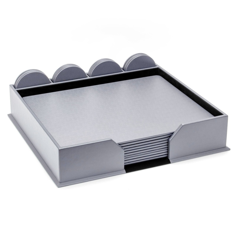 10 Seat Gray Leather Conference Room Set W/ Round Coasters - Buy Online