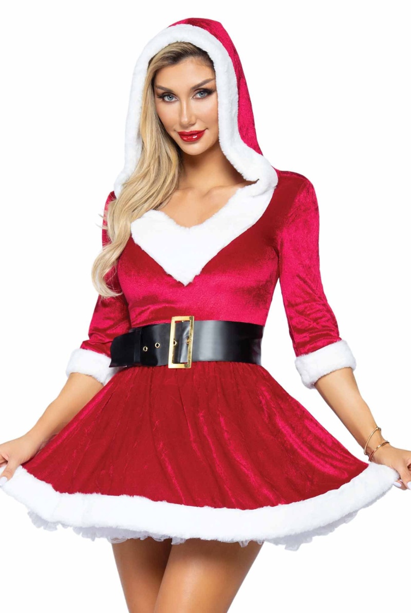 Buy Mrs Claus Costume Online - Luxe Velvet Hooded Dress & Faux Fur Trim