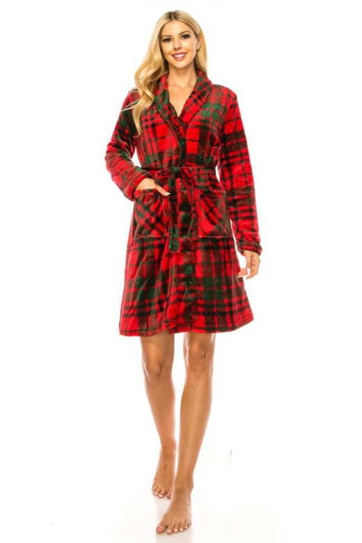 Buy Red Plaid Pajama Robe Online - Assorted / Red by Donna Di Capri