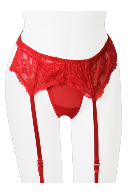Floral Lace Fabric Garter Belt One Size / Red