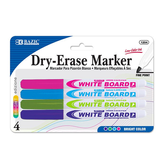 Dry-Erase Markers - 4 Pack, Assorted Bright Colors