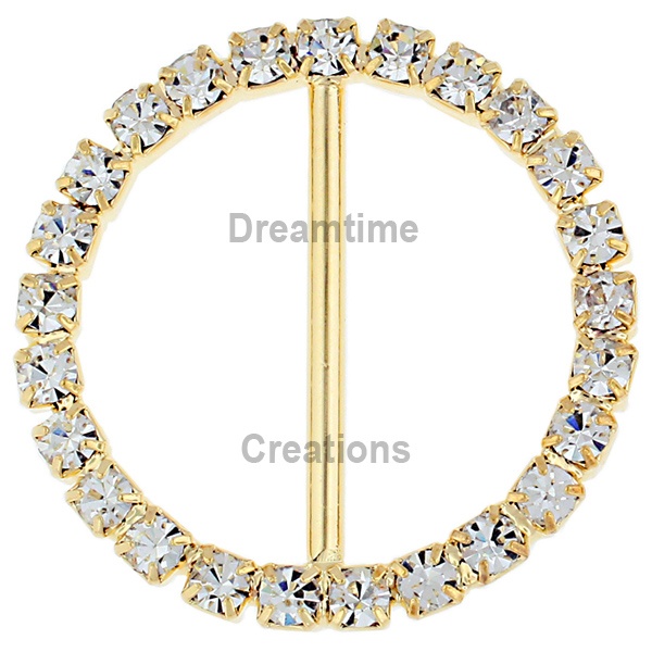 Buy Beadelle Crystal Buckles Online - 30mm Crystal Gold Round Buckles