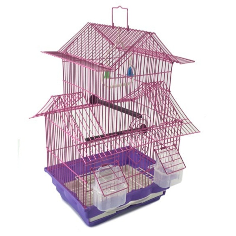Pink 18-Inch Medium Parakeet Wire Bird Cage For Budgie Parakeets ...