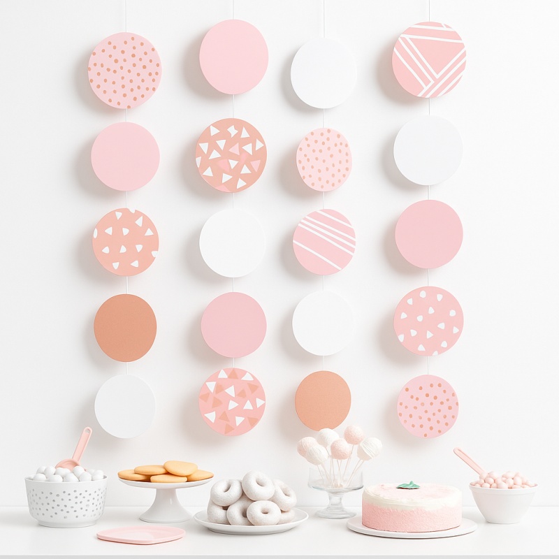 Elegant Rose Gold Hanging Circle Decorations - 5 Pack