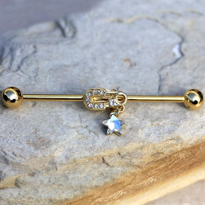Buy Fashion Hut Jewelry Industrial Barbell with Safety Pin & Star ...