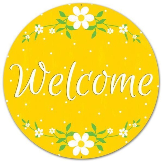 12"Dia Metal Yellow "Welcome" Daisy Sign - Md045729