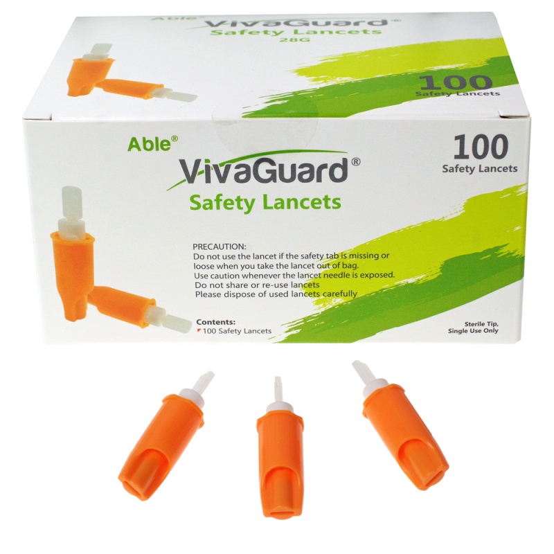 100 Count 28G Single-Use Push-Button Safety Lancets By Vivaguard