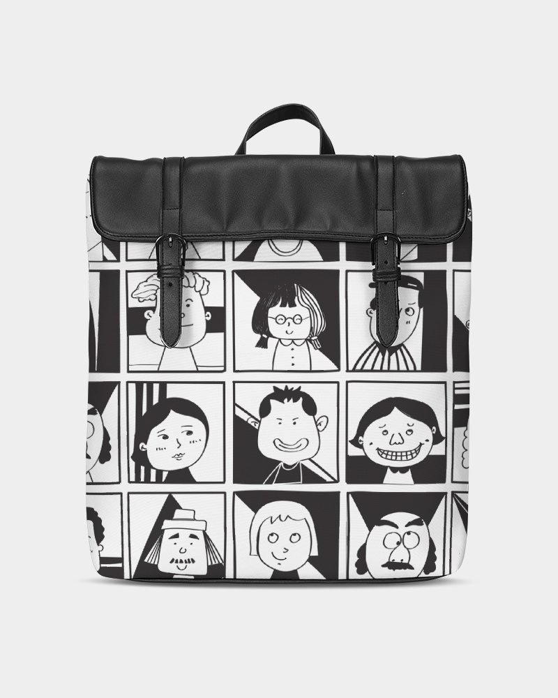 Buy Black Flap Minimalist Backpack Funny Faces Online