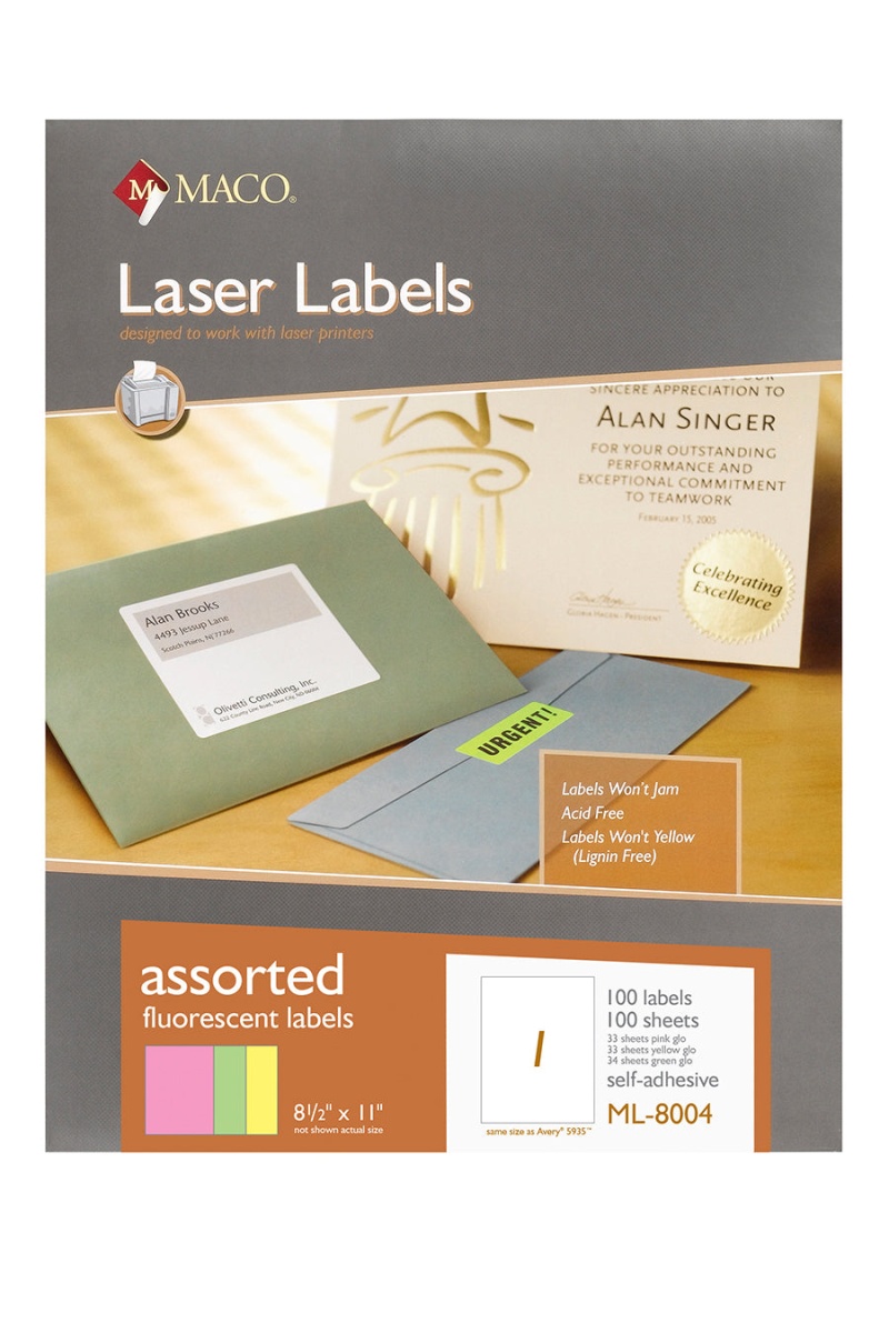 Buy Laser Assorted Neon Labels Online, 8-1/2" x 11", 1/Sheet, 100 Labels/Bx