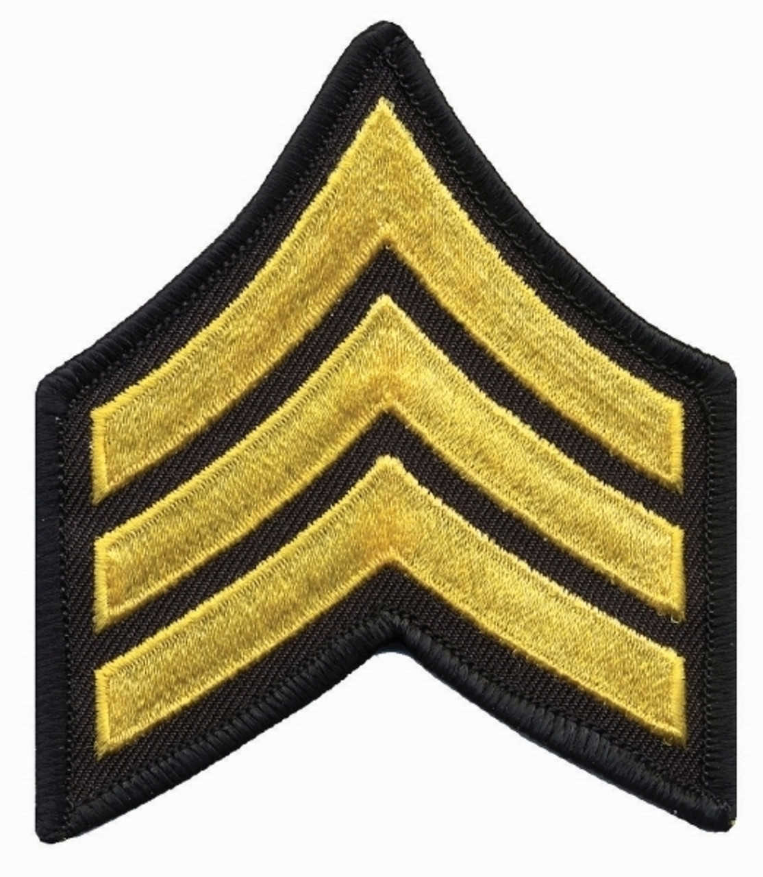 Medium 3'' Gold/Black Sergeant Chevrons W/ Merrowed Border