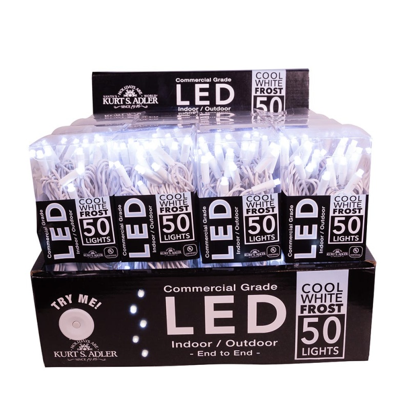 Buy 25.5' UL 50-Light Cool White Frost 5mm LED White Wire Light Set Online