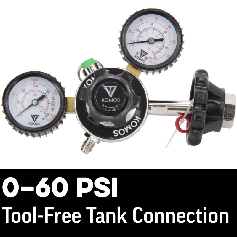 Komos® Premium Dual Gauge Co2 Regulator | Tool-Free One-Handed Tank ...