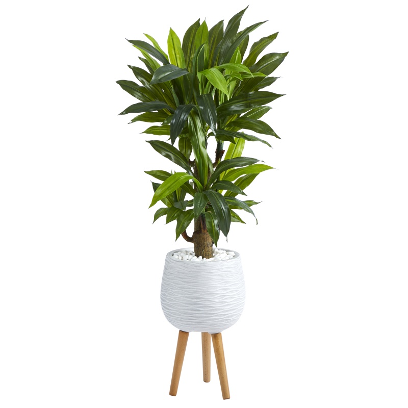 46 Inch Realistic Corn Stalk Dracaena Artificial Plant in White Planter