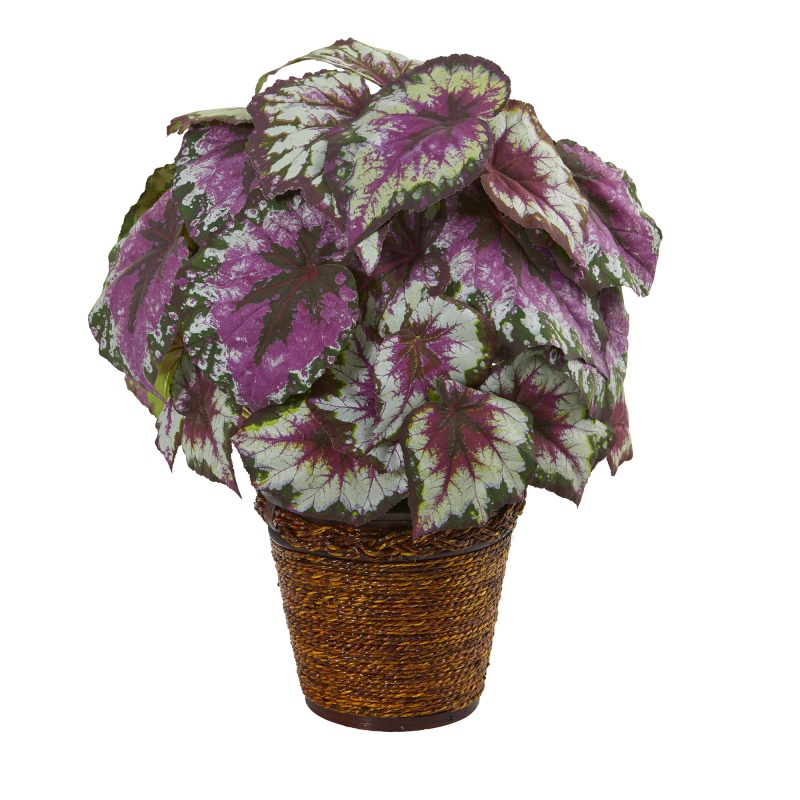 17 Inch Artificial Wax Begonia Plant in Basket - New Arrivals