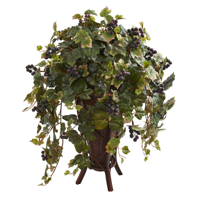 Grape Leaf Artificial Plant in Stand Planter - Realistic Decor Accent