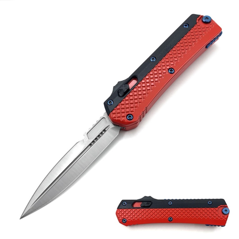 Double Edge Black & Red 2 Tone Handle Otf Knife