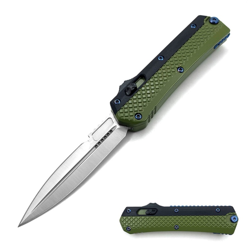 Double Edge Black & Green 2 Tone Handle Otf Knife