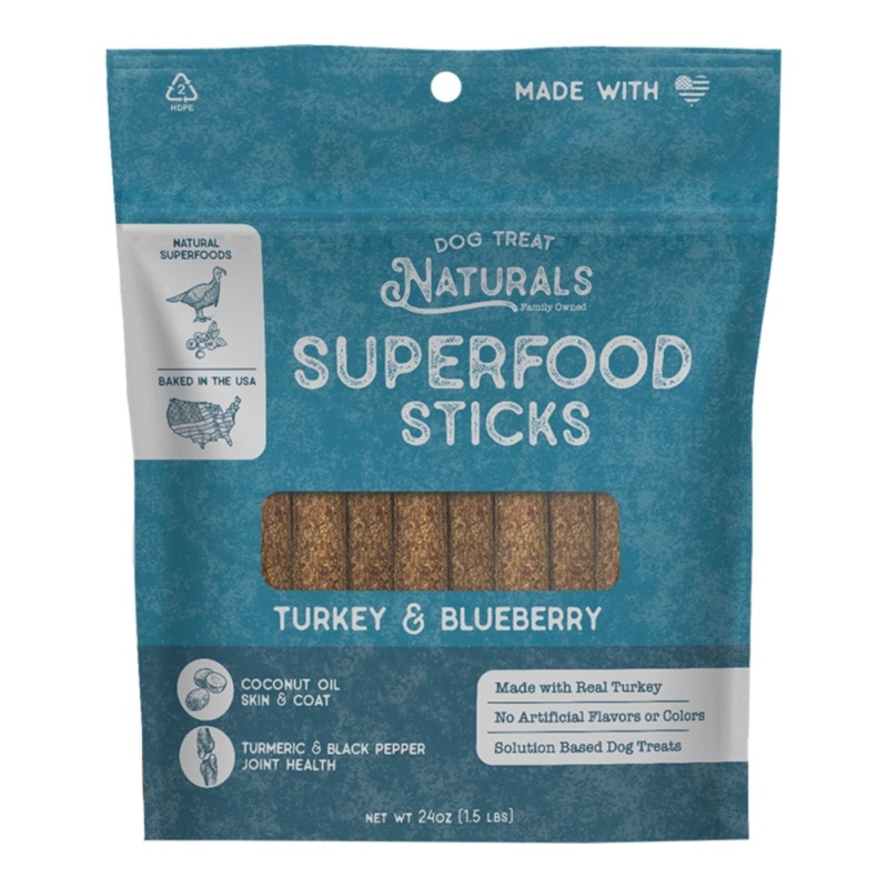 Dog Treat Naturals Dog Superfood Sticks Turkey & Blueberry 24Oz
