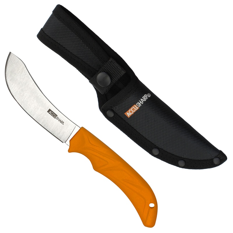 Accusharp, Butcher Knife, Fixed Blade Knife, Plain Blade, Orange Rubber ...