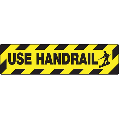 "Use Handrails" Skid-Gard™ Floor Sign, Adhesive, English With Pictogram