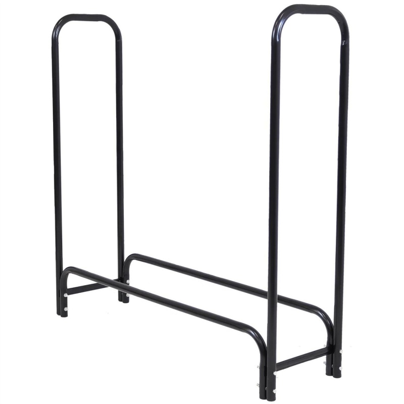 4-Ft Indoor Outdoor Black Metal Firewood Holder Log Rack With Cover