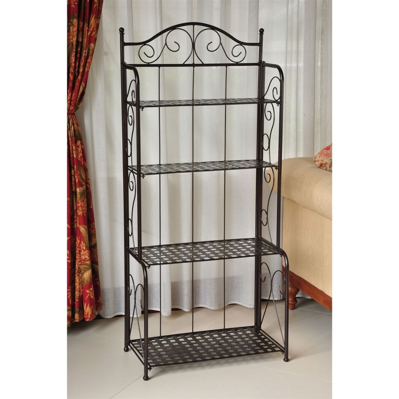Folding Iron 4-Shelf Bakers Rack in Bronze with Lattice Shelves - Smith ...