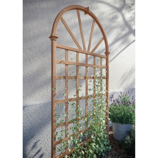 77-Inch Outdoor Light Brown Vinyl Lattice Garden Trellis With Arched Top