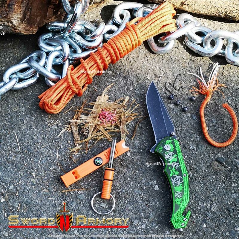 8" Emergency Spring Assisted Opening Knife Zombie Symbol /550 Paracord ...