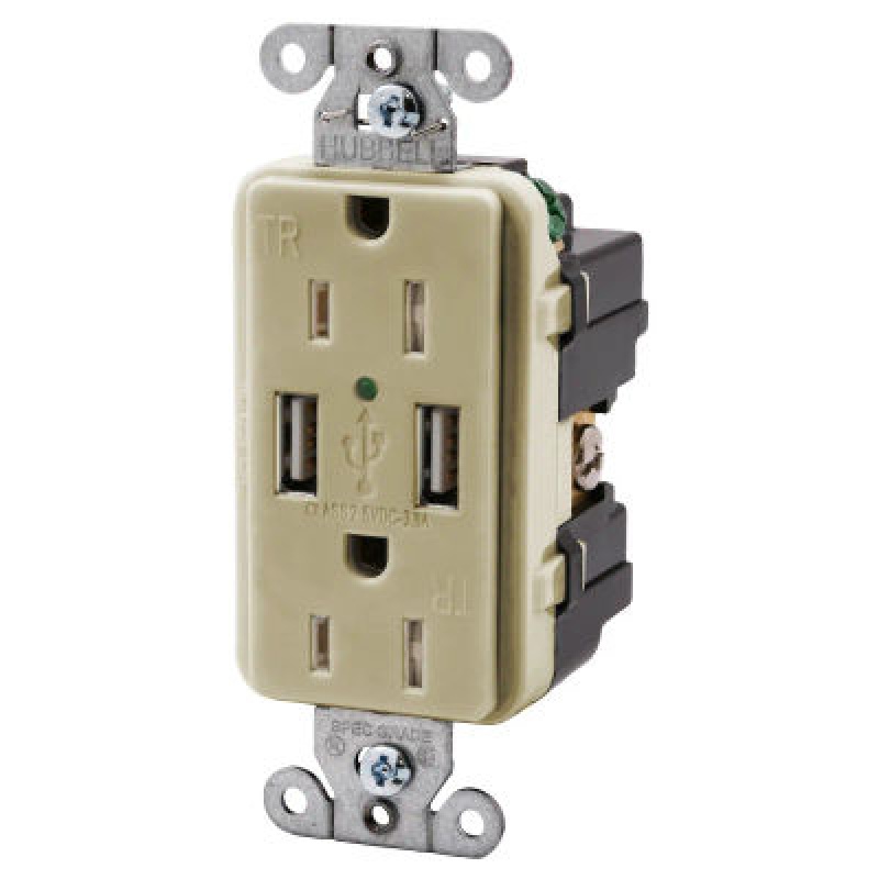 Buy Hubbell USB15X2I AC Receptacle NEMA 5-15 Female Duplex with 2 USB ...